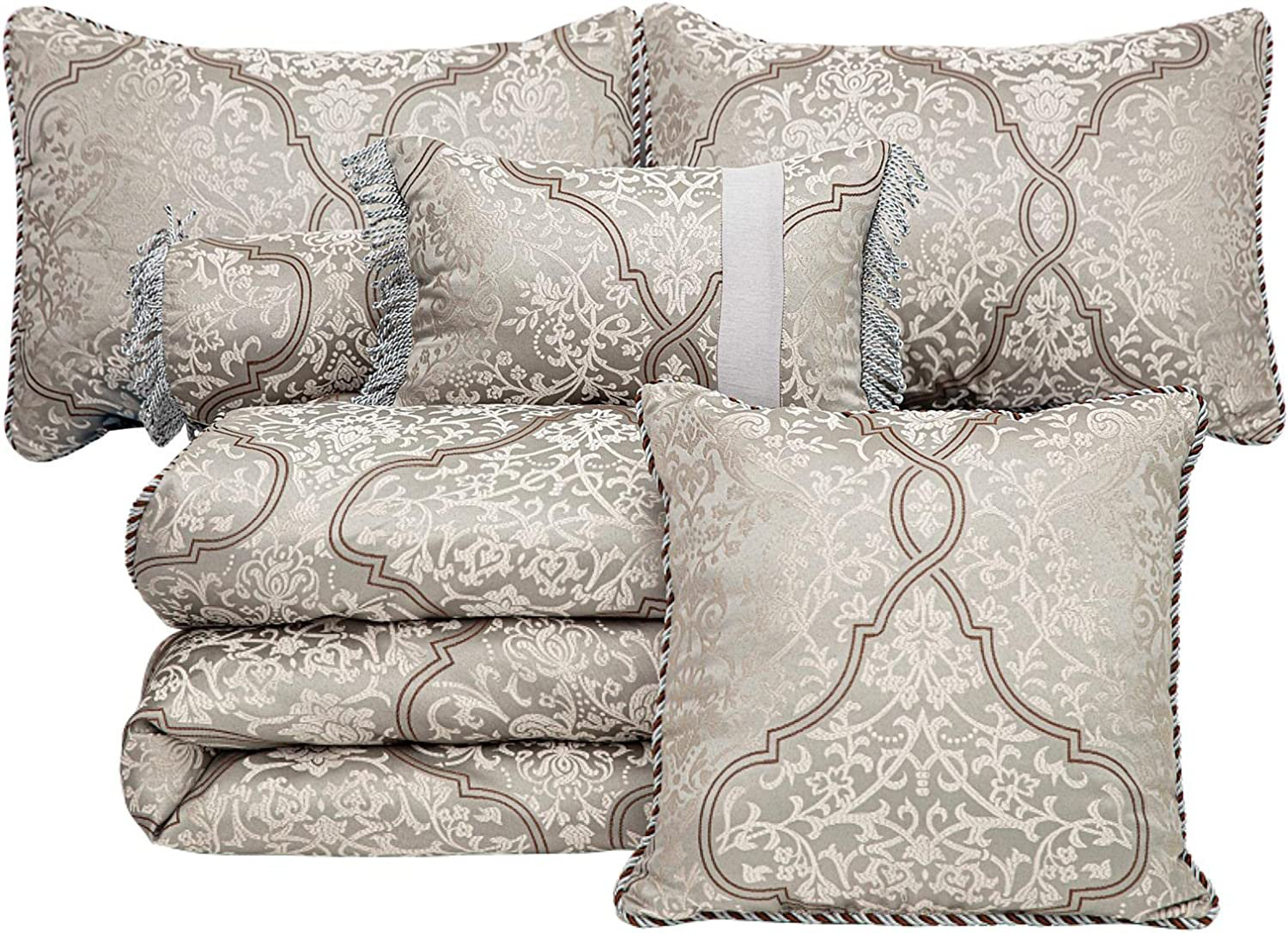 Chezmoi Collection Noelle 7-Piece Floral Medallion Jacquard Comforter ...
