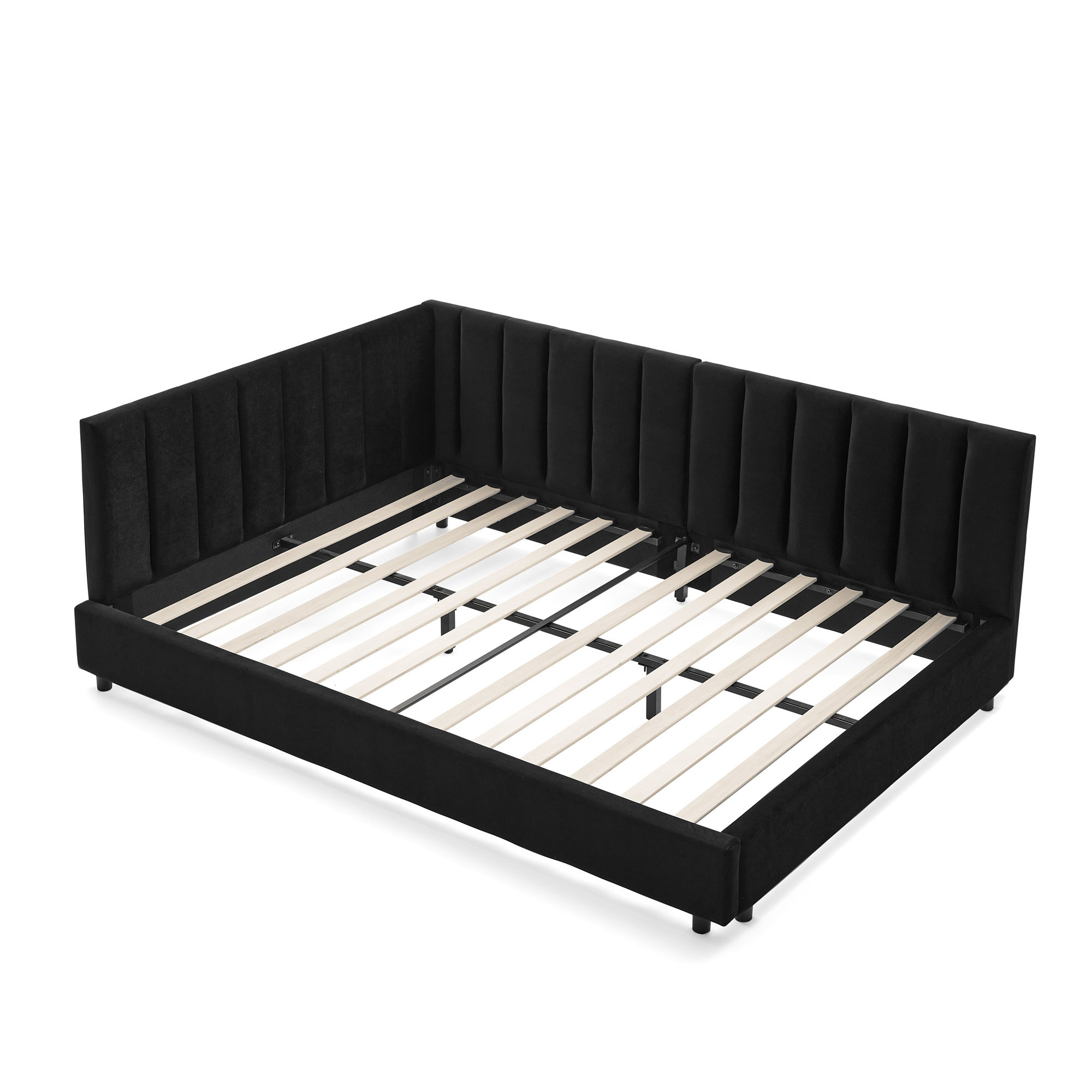 Mercer41 Brooks Velvet Tufted Bed with Backrest & Armrests | Wayfair