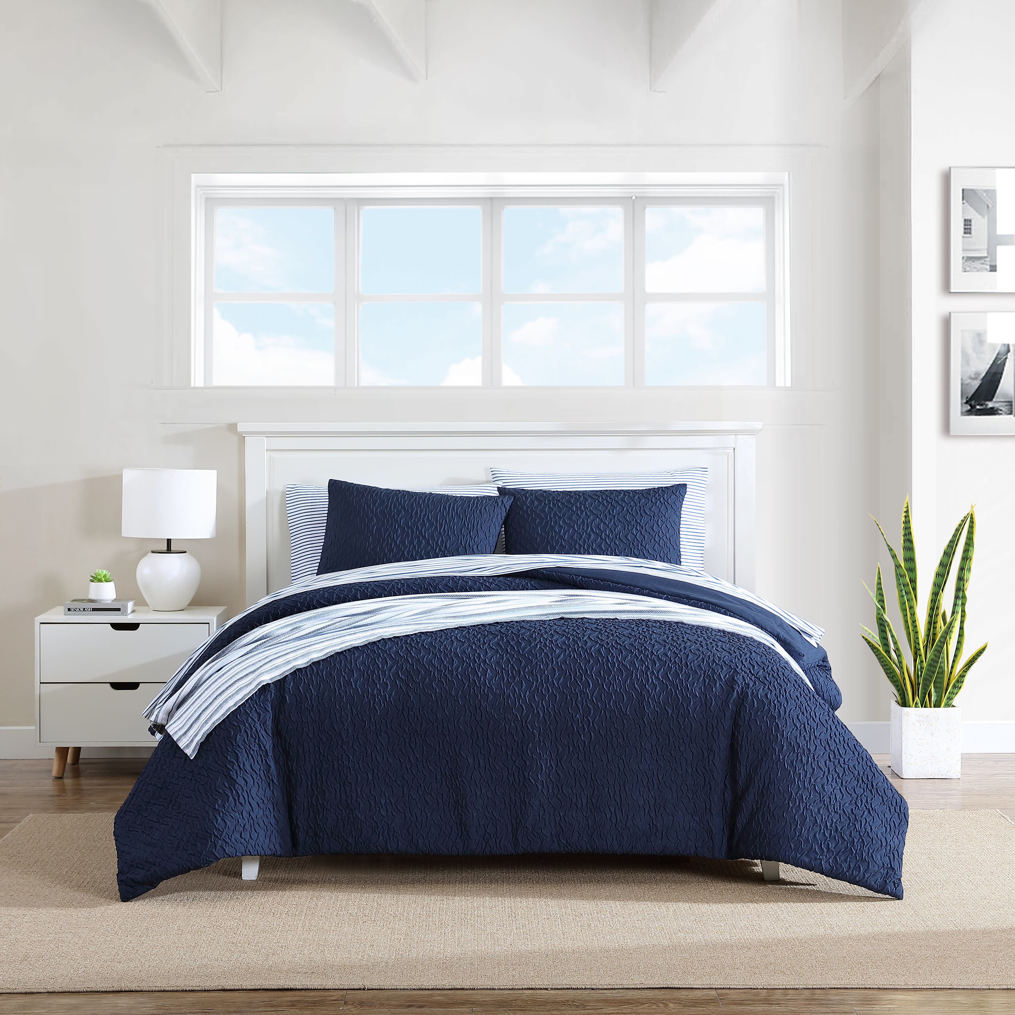 Nautica Point Harbor Embossed Navy Duvet Cover Set & Reviews | Wayfair