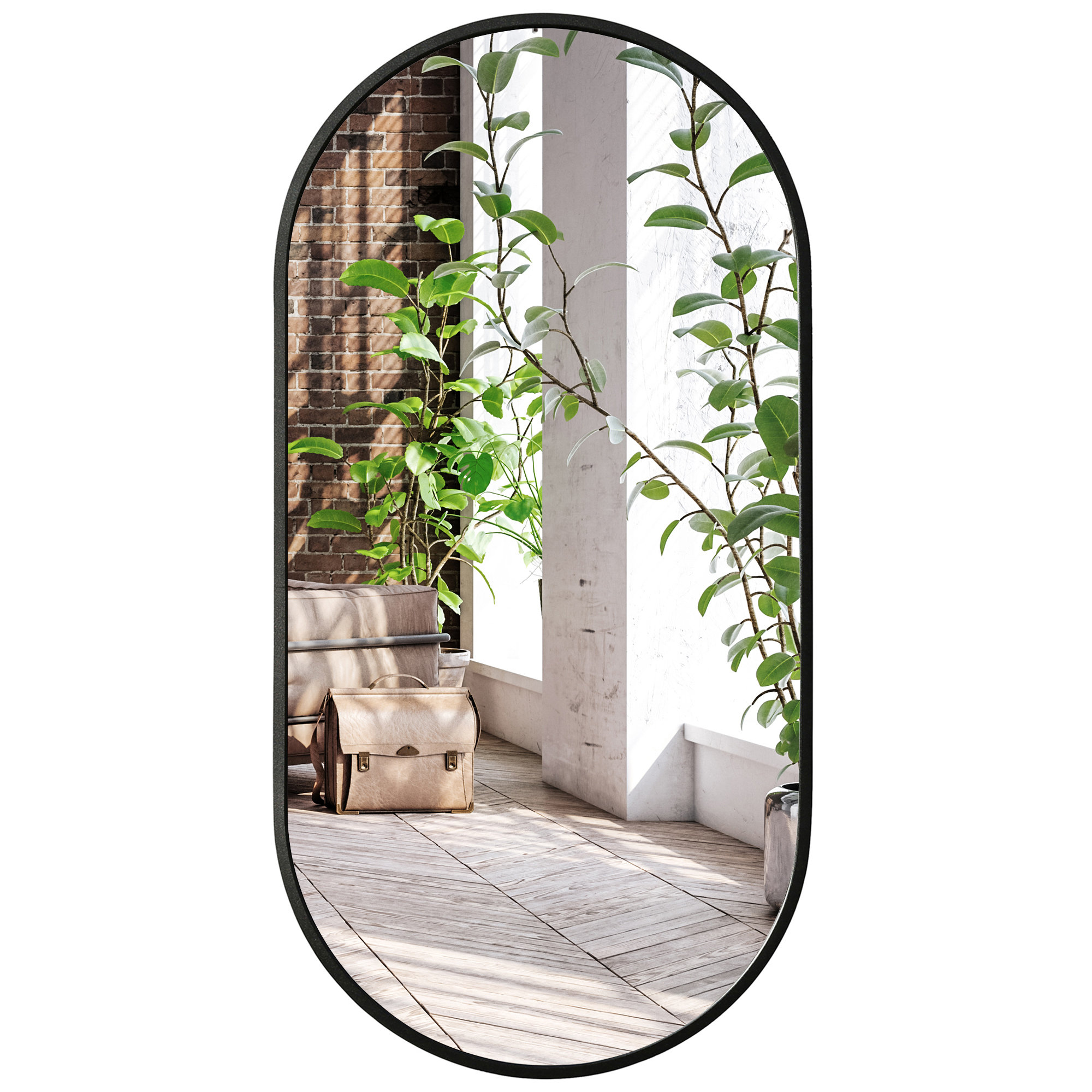 Ebern Designs 11x23 Black Large Oval Mirror Pill Shaped Aluminum Frame ...