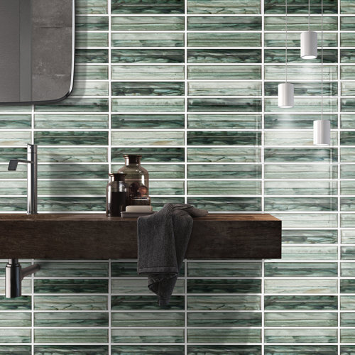 Bond Tile Tara Stacked 11.61" x 11.73" Molten Glass Mosaic Wall Tile (0 ...