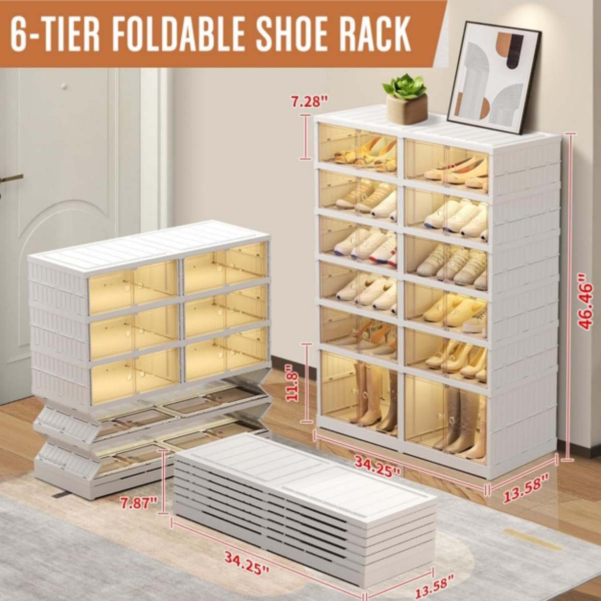 Rebrilliant Foldable Shoes Rack Organizer Clear Portable Plastic Shoes ...