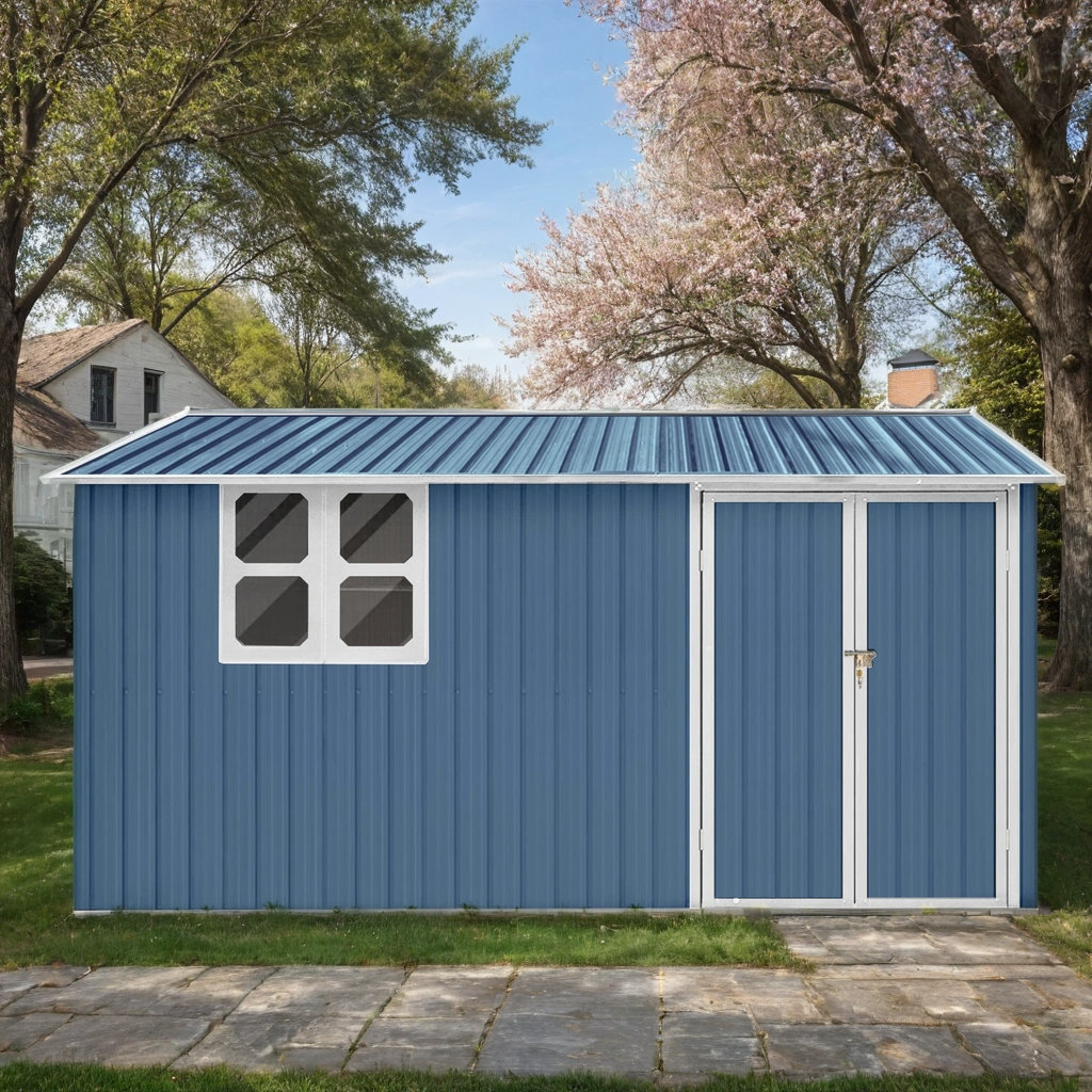Bantam Interiors 10ft x 12ft Garden Shelter with Window - Outdoor Metal ...