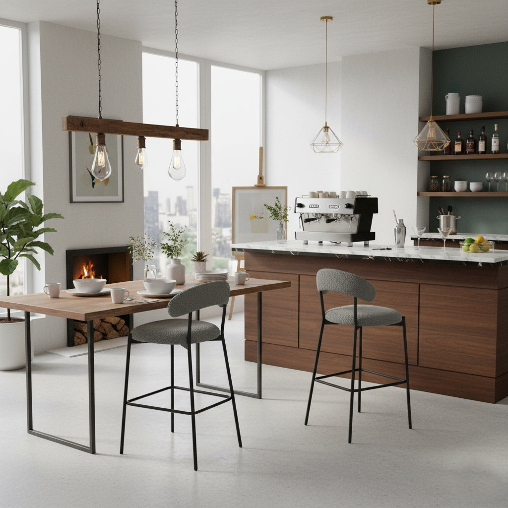 Ivy Bronx Set of 2 Modern Teddy Bar Stools with Black Metal Frame ...