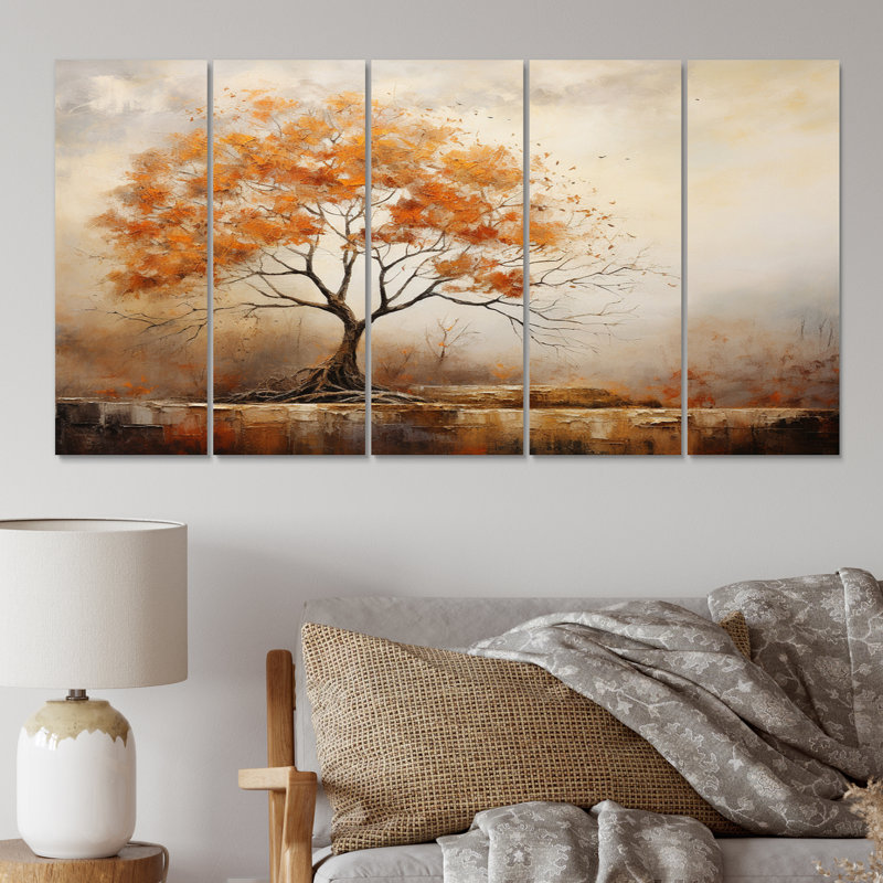 Red Barrel Studio® Minimalism Oak Tree Shimmering Autumn I 5 Pieces ...