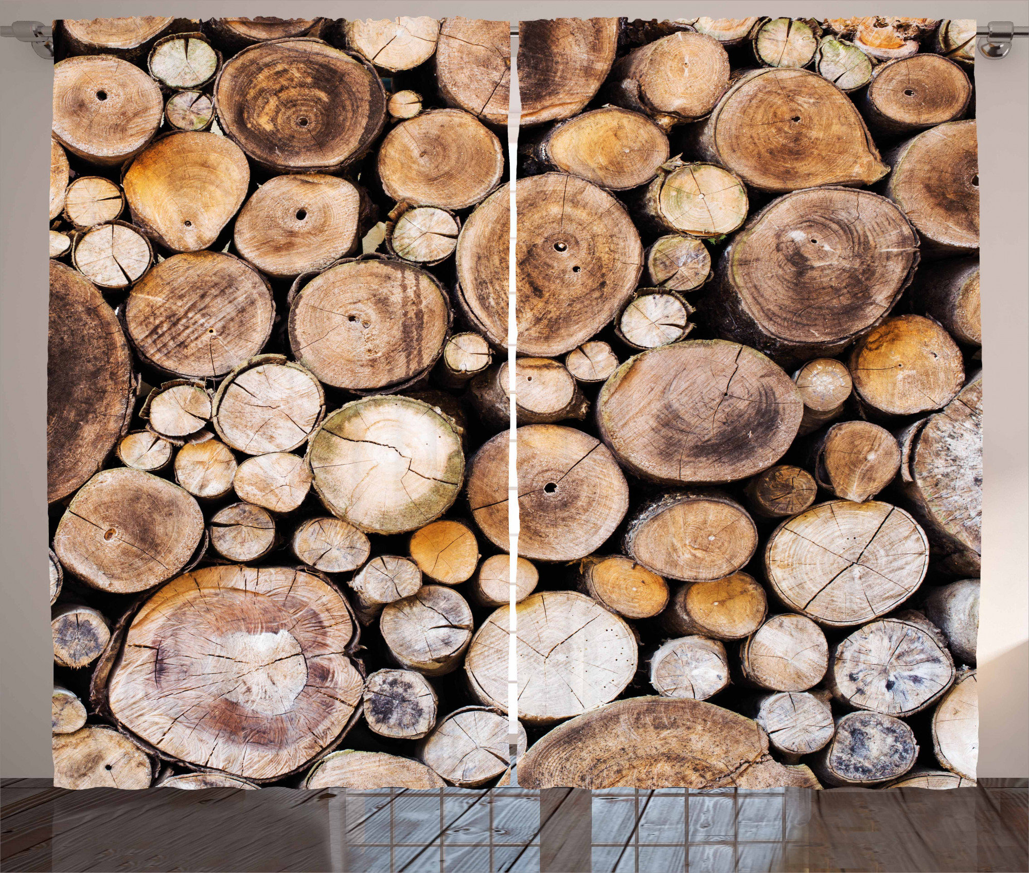 Ambesonne Daizjah Wooden Logs Circular Tree Semi-Sheer Curtain Panel ...