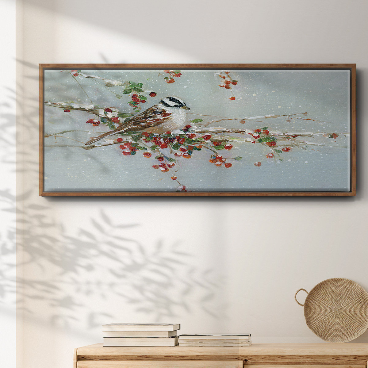 Winston Porter Woodpecker in Winter - Floater Frame Print on Canvas ...