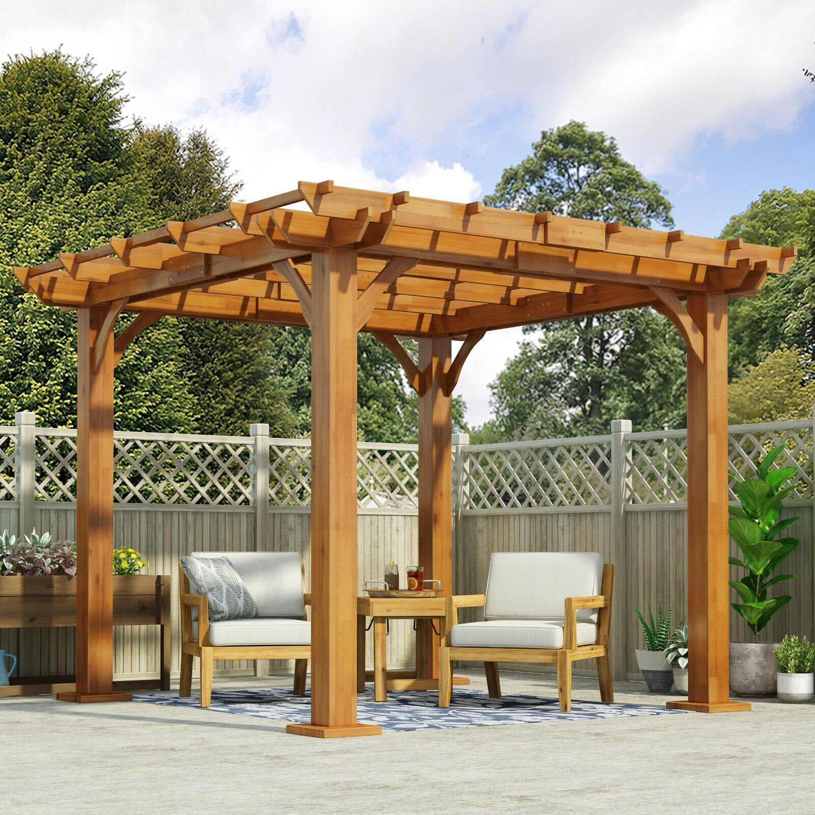 Roomfitters 10 x 10 ft Square Pergola, Sturdy Outdoor Patio Shelter ...