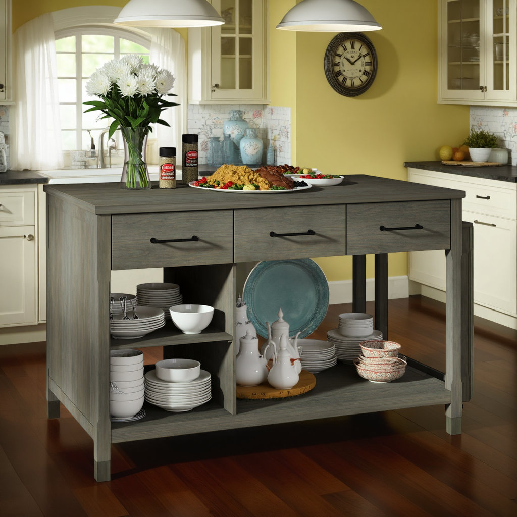 Gracie Oaks Expandable Kitchen Island with Storage, Power Outlets ...