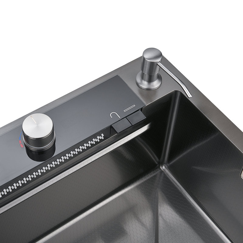 Lefton 304 Stainless Steel Waterfall Kitchen Sink Set with Temperature ...