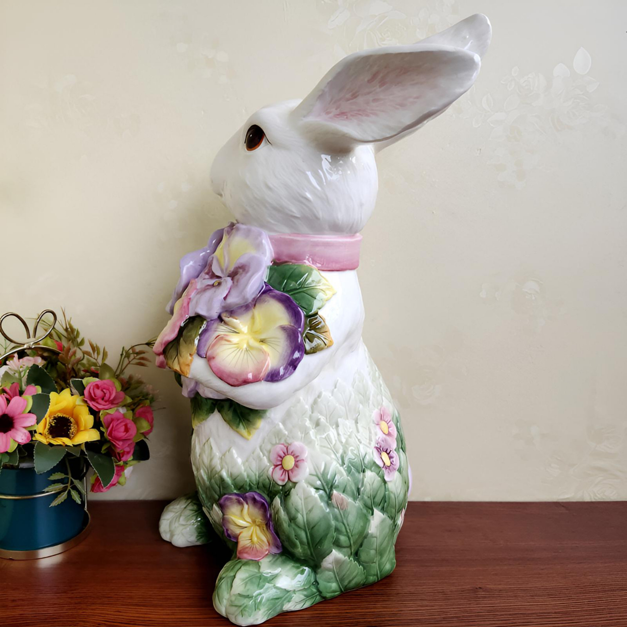 Hokku Designs Warm And Delicate Ceramic Rabbit Ornament With Tricolor ...