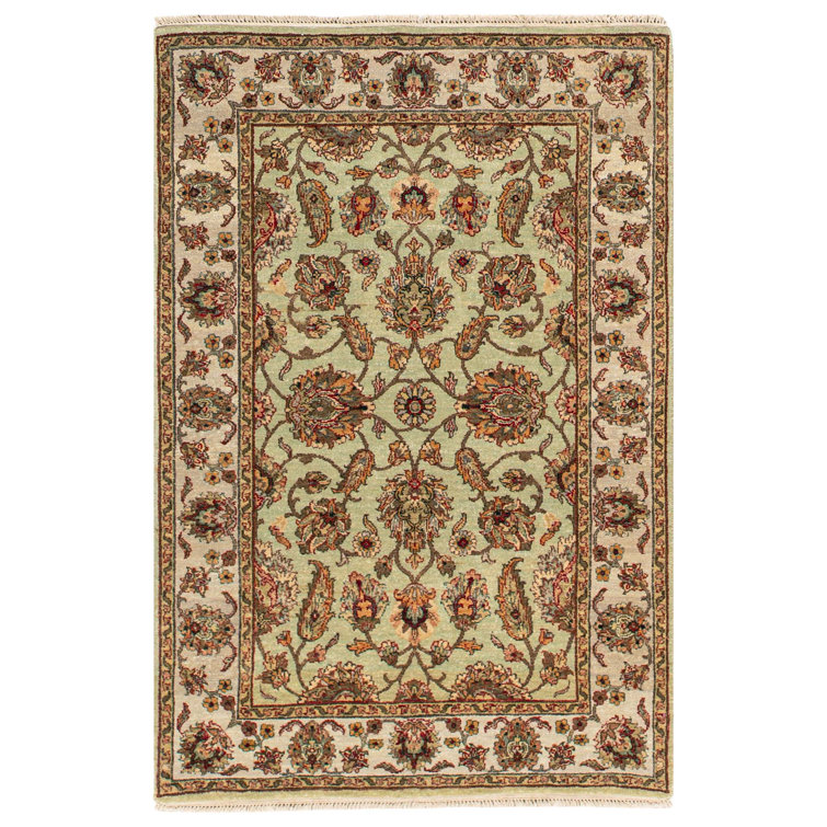 Bokara Rug Co., Inc. Hand-Knotted High-Quality Ivory, Green, and Gold ...