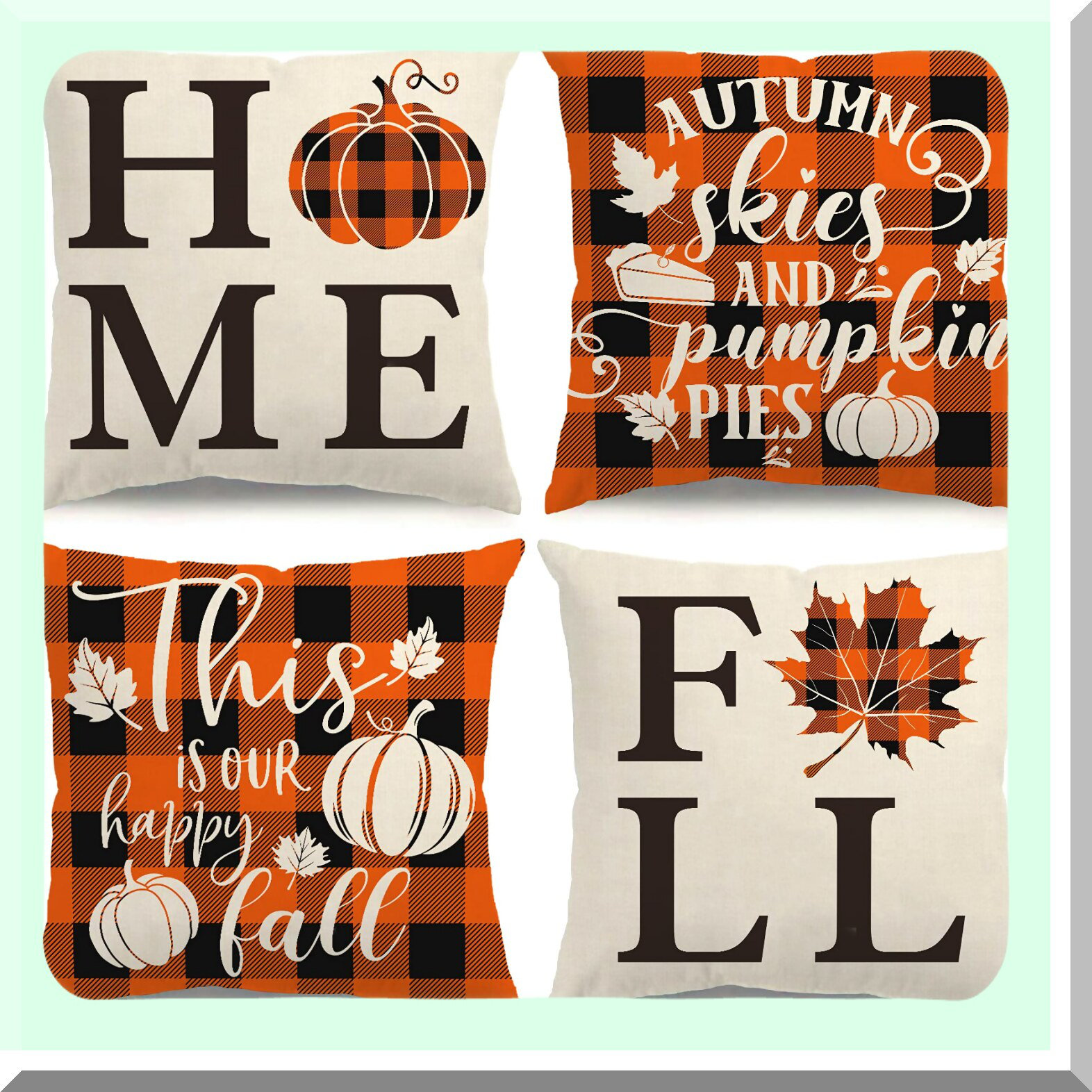 BRBCA Autumn Harvest Buffalo Plaid Pillow Covers - Set of 4 Decorative ...