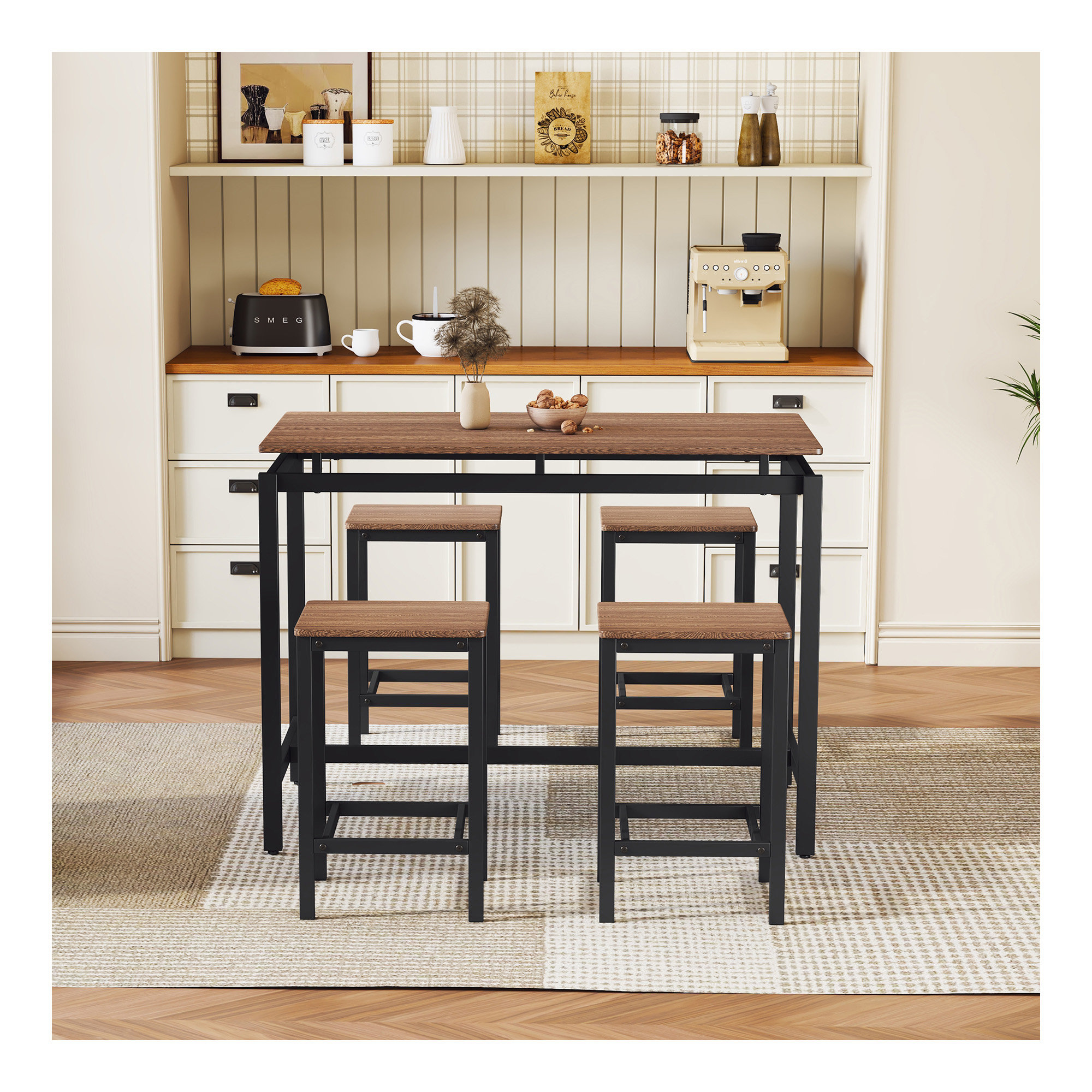 17 Stories 5-Piece Compact Bar Table Set with Table and Stools - Modern ...