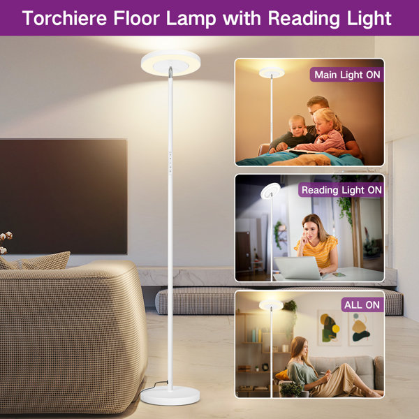 Ivy Bronx Jernell 71" LED Dimmable Torchiere & Reading Floor Lamp with ...
