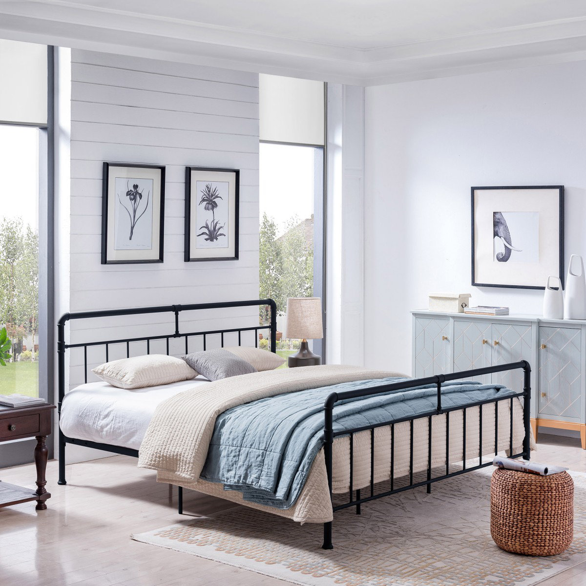 Williston Forge King Size Black Metal Rectangular Bed Frames | Wayfair