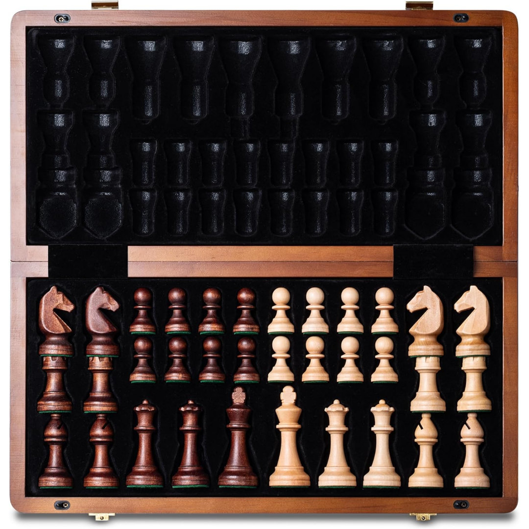 Phantoscope 15 Inch Wooden Folding Chess & Checkers Set W/ 3 Inch King ...