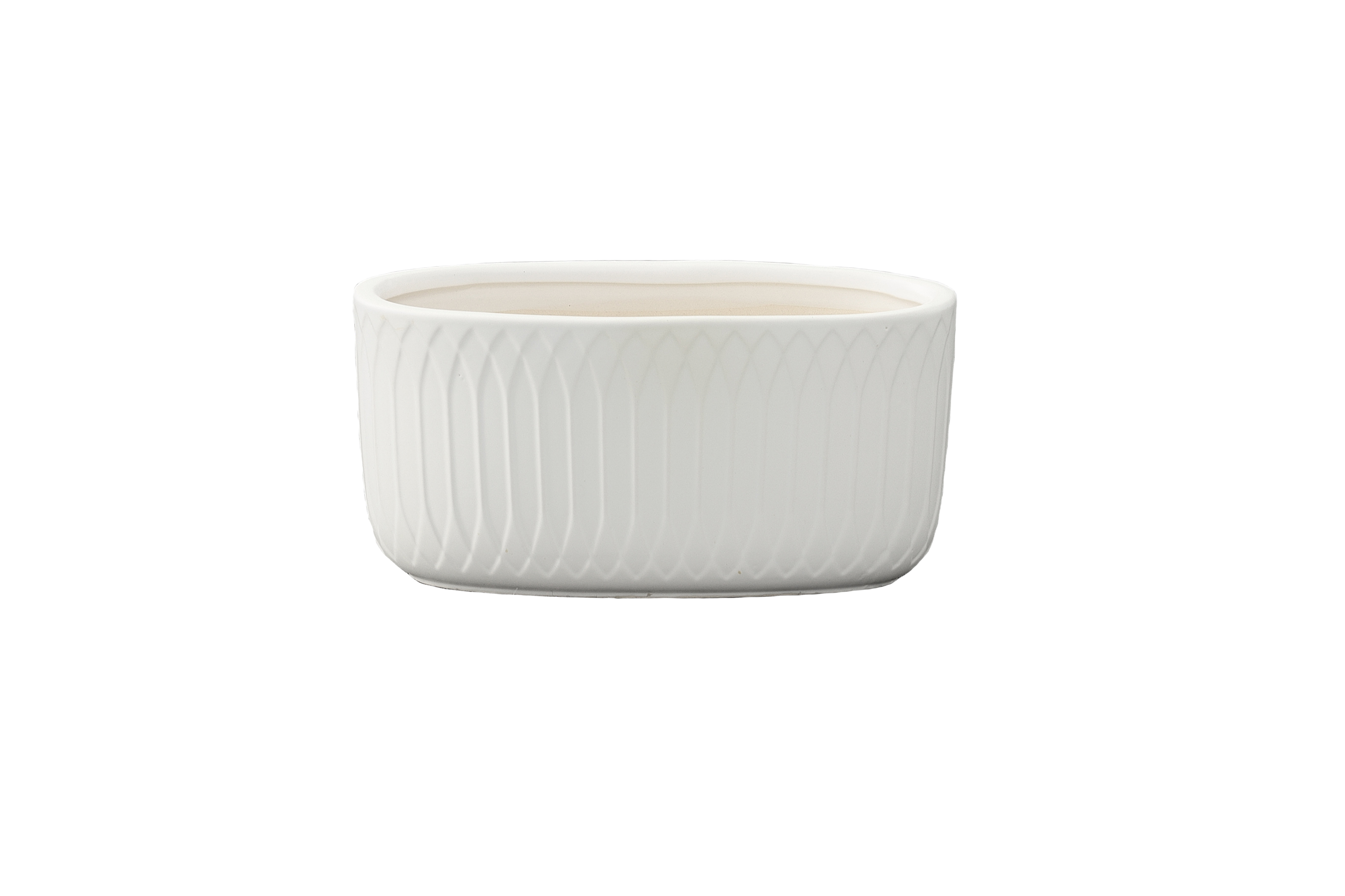 Ebern Designs Ceramic Low Oval Pot with Embossed Symmetric Spiral ...