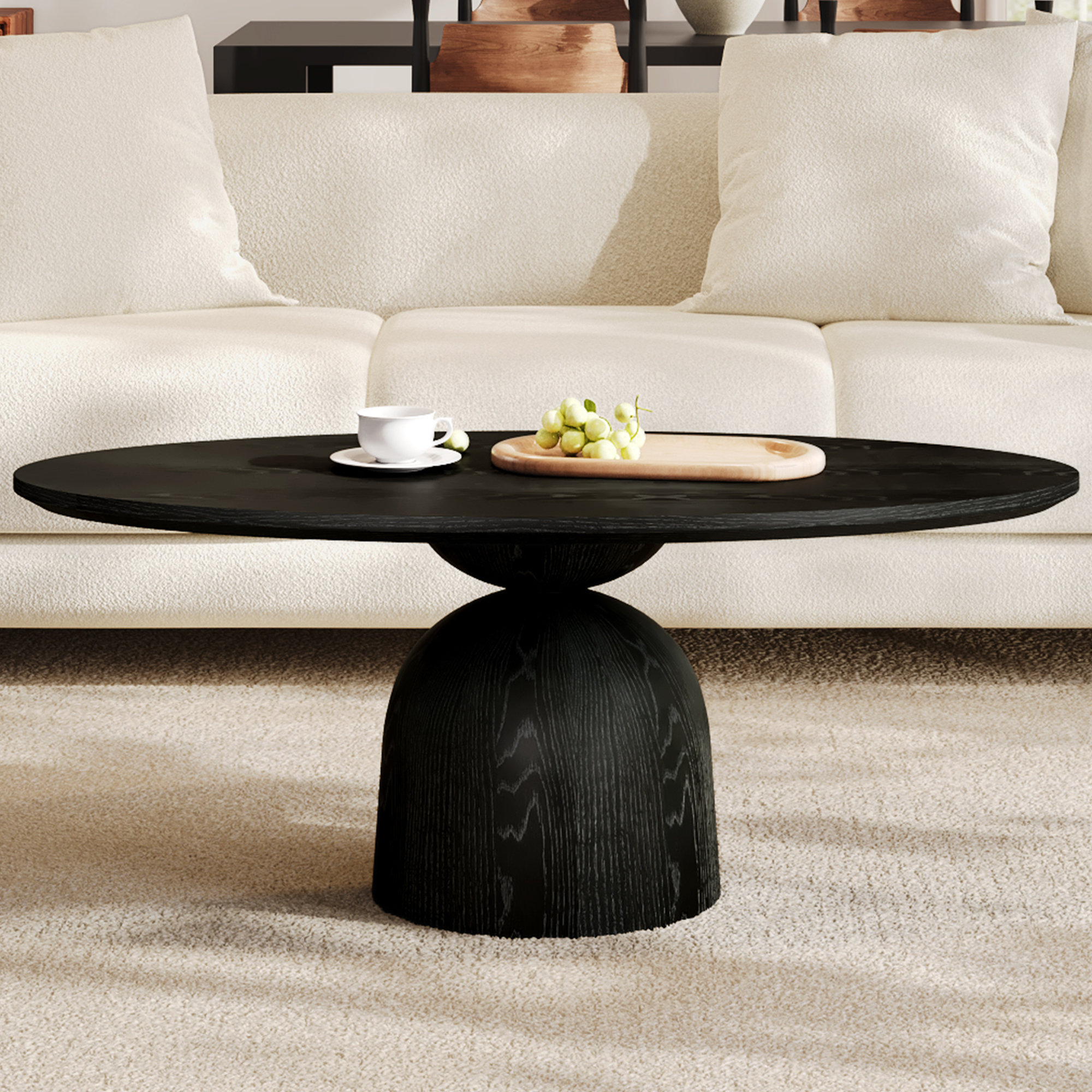 Ivy Bronx Black Solid Wood Coffee Table Long Side Table Small Pedestal ...