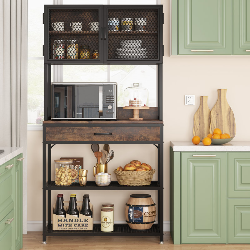 17 Stories Perdido 31.49" W Baker's Rack Microwave Stand with Drawers ...