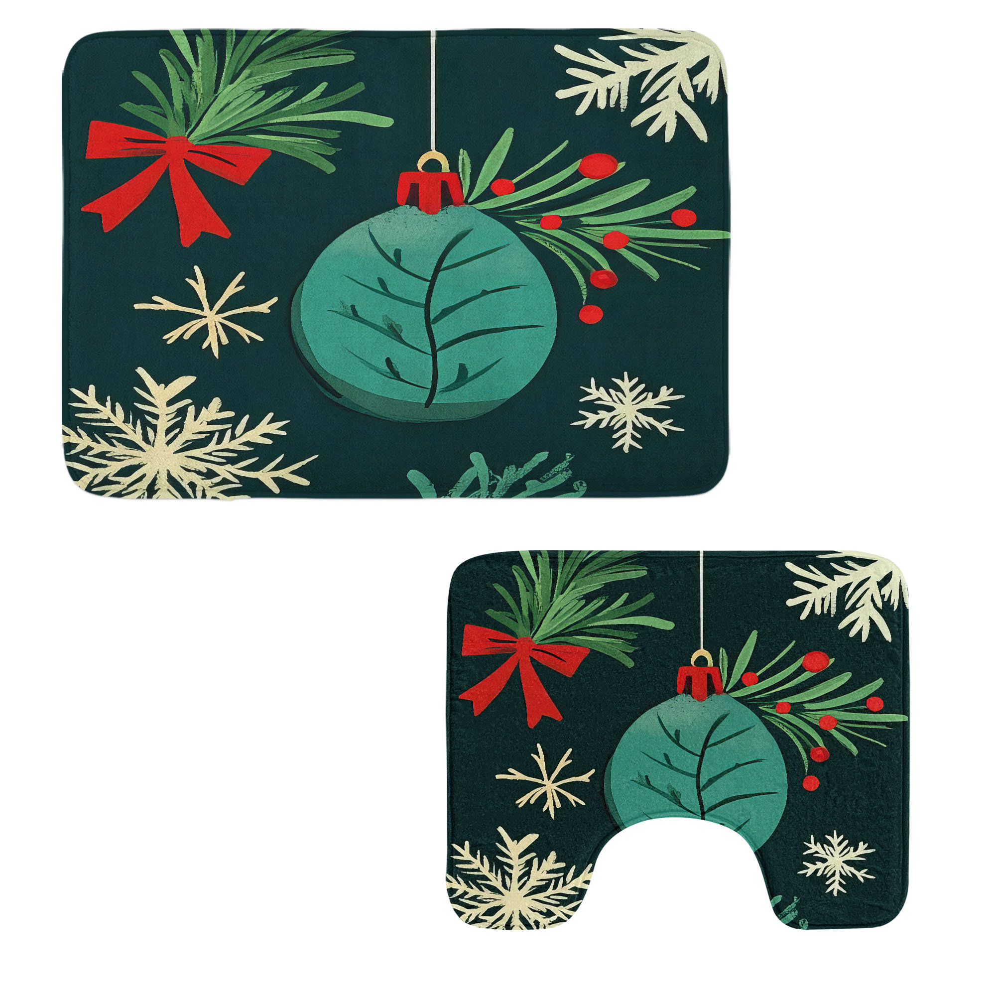 The Holiday Aisle® Christmas Bathroom Rug Set 2 Pieces Rectangle ...