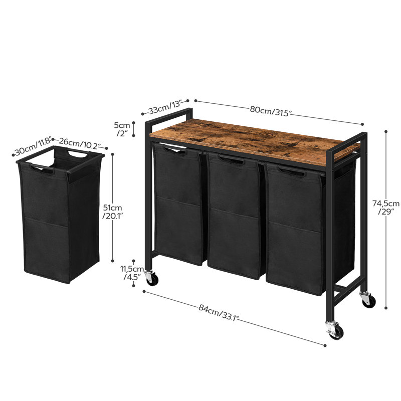 17 Stories Cythia 3 Removable Liners Laundry Hamper with Wheels ...