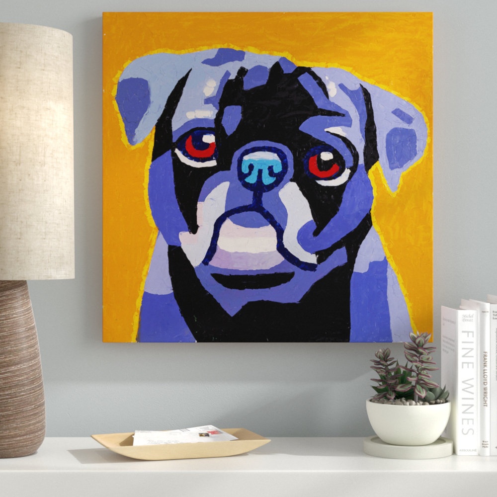 Ebern Designs 'Geometric Pug' Oil Painting Print on Wrapped Canvas ...
