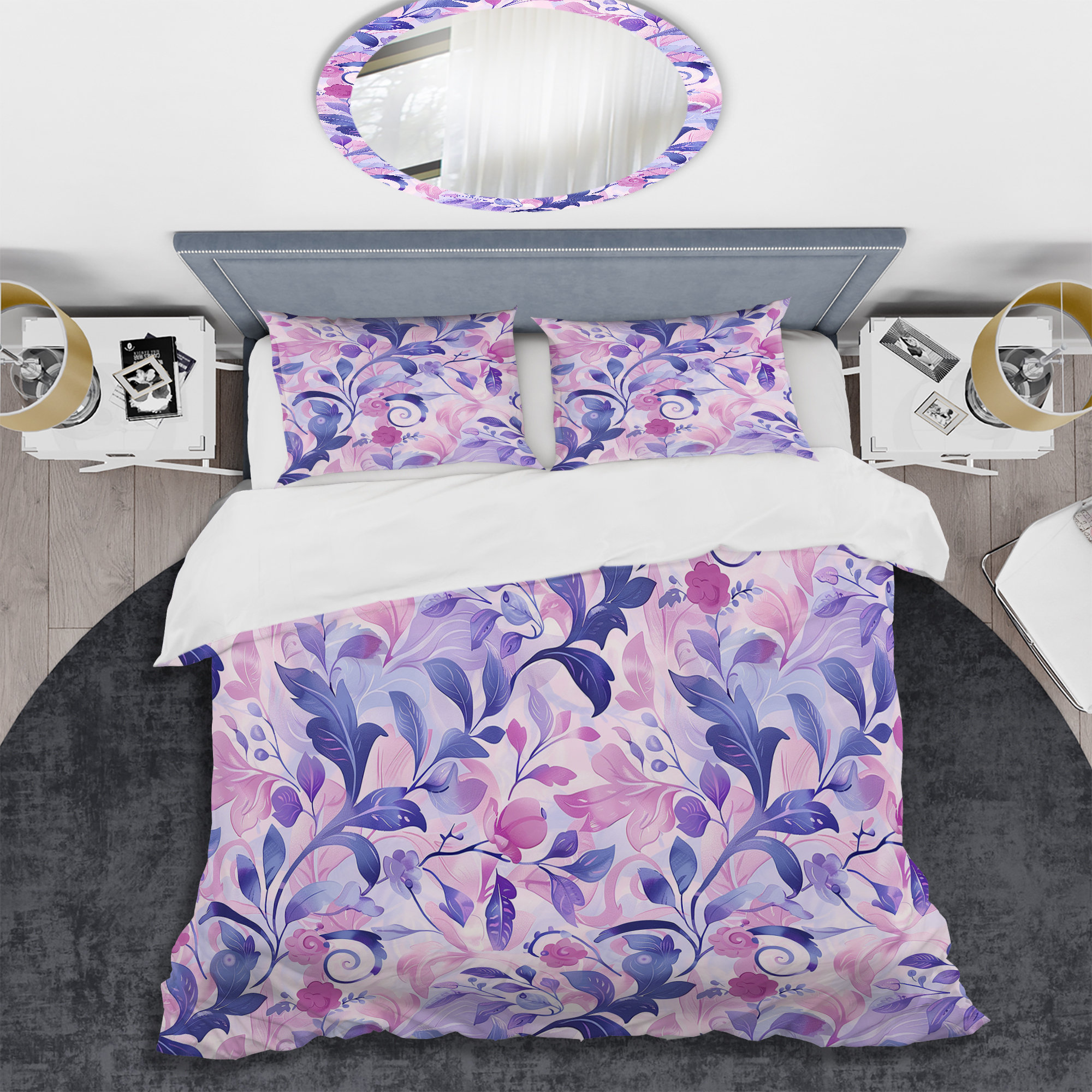 Design Art Purple Pink Modern Floral Love III - Modern Duvet Cover Set ...