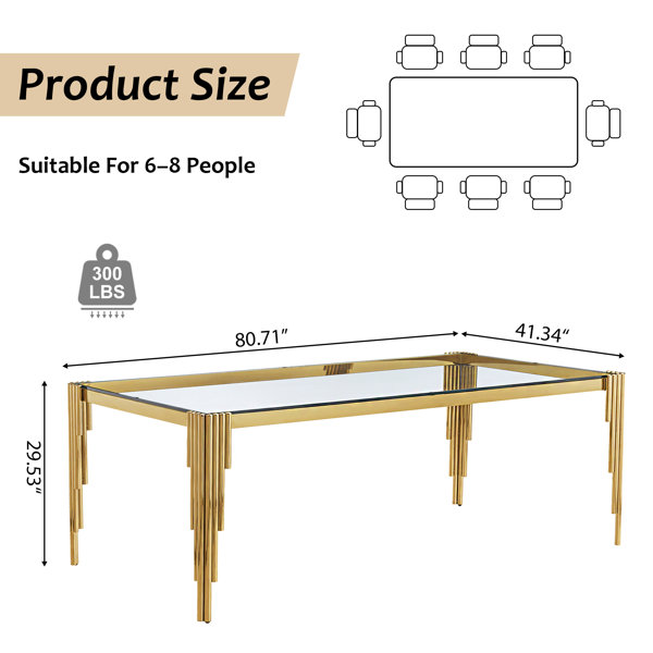 Mercer41 Modern Rectangular Glass Dining Table, Tempered Glass Top ...