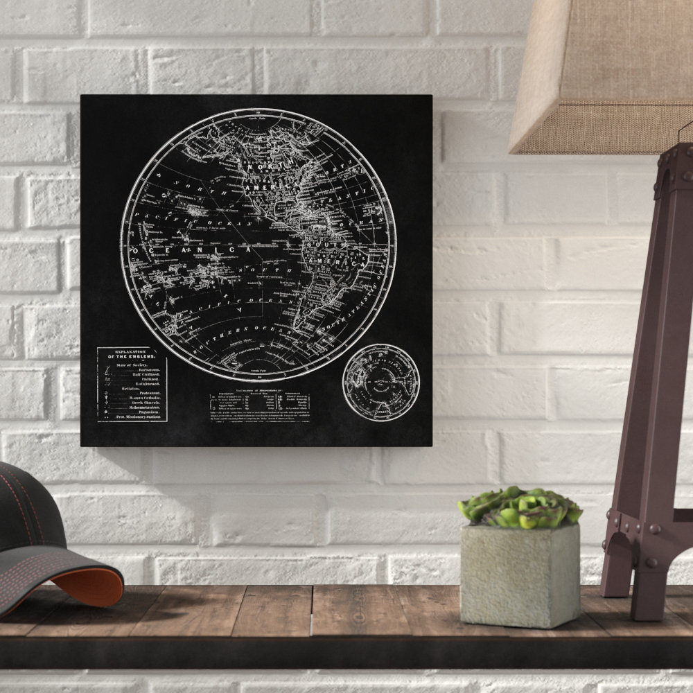Williston Forge 'Round World Map Black' Graphic Art Print on Canvas ...