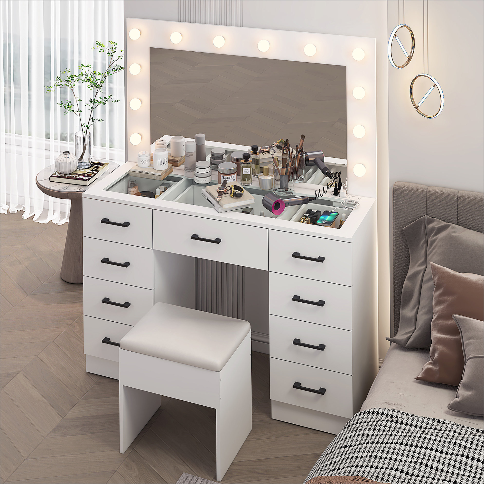 Latitude Run® Luxurious Particleboard Dressing Table Set with Multiple ...