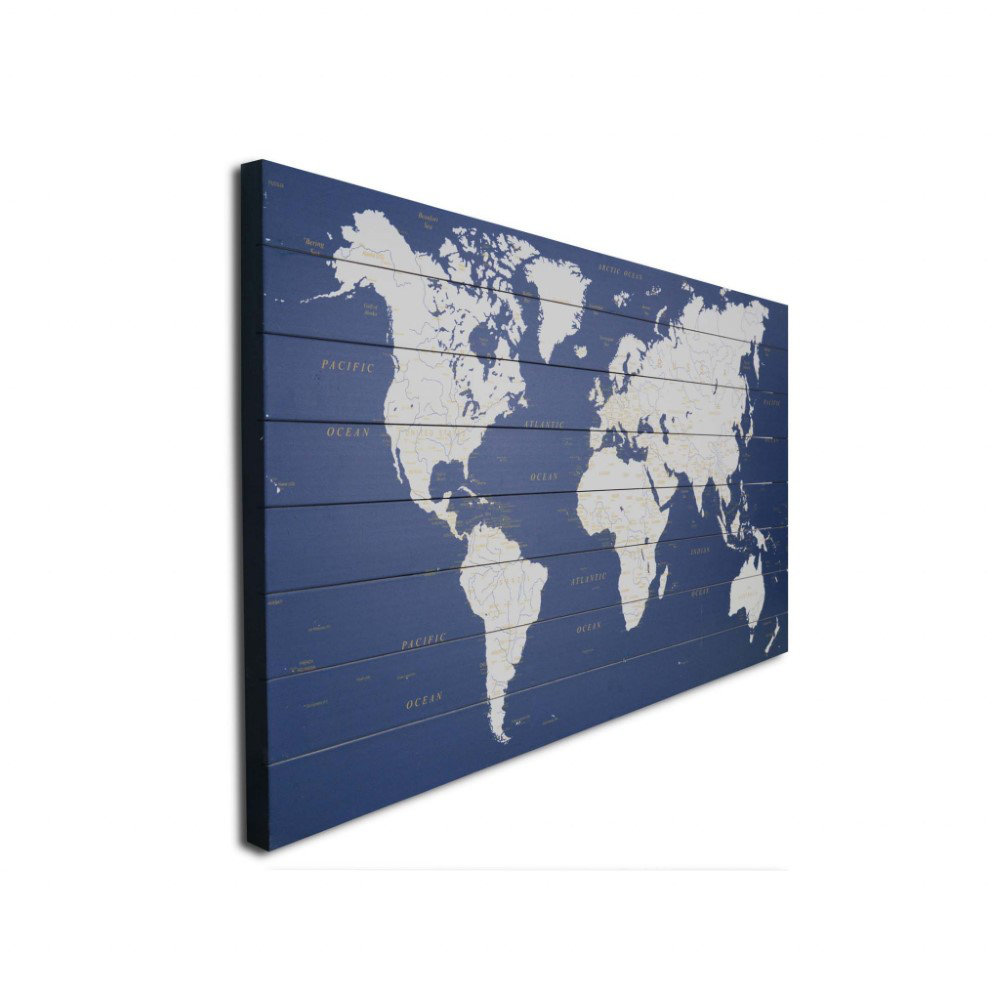 Williston Forge Blue And White World Map Wood Plank Wall Art - Wayfair ...