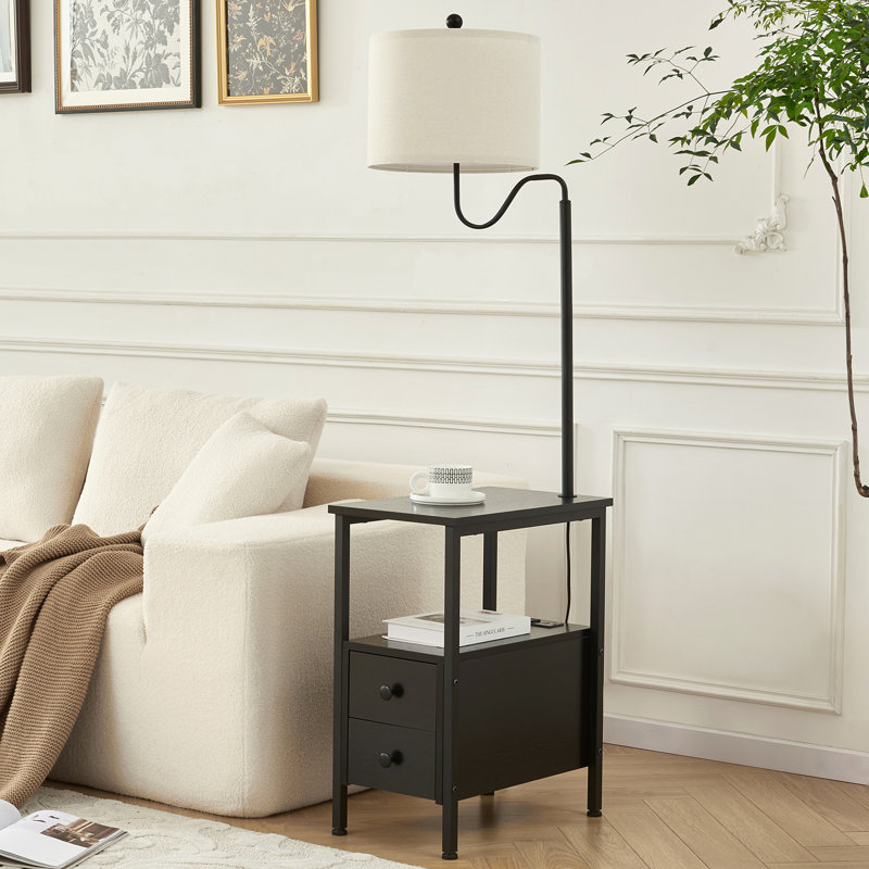 17 Stories Gorbold 2 Drawers End Table Floor Lamp with Charging Board ...