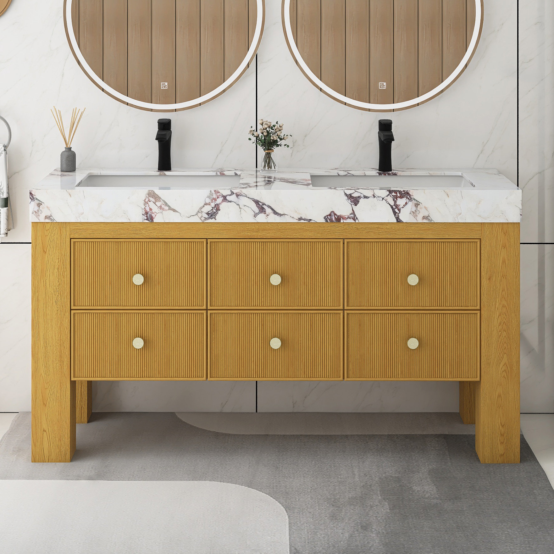 Wrought Studio™ 60" Freestanding Bathroom Vanity With Sintered Stone ...