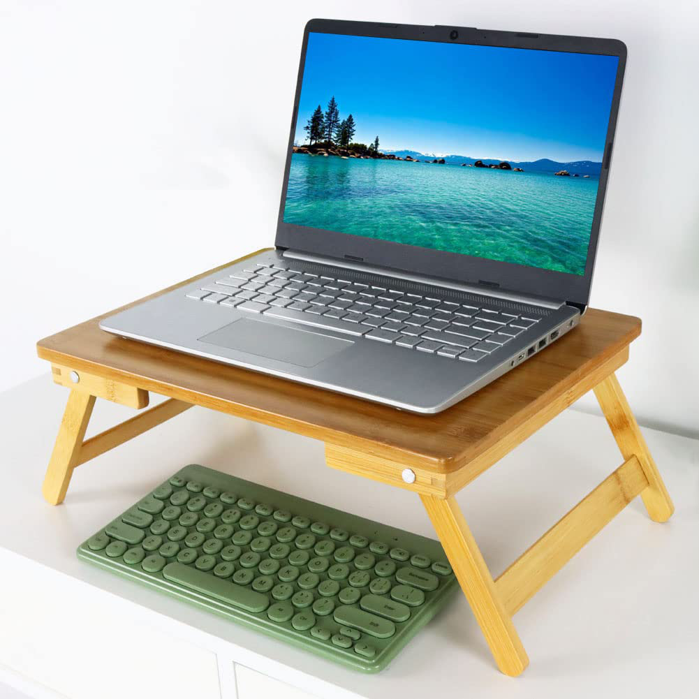 Latitude Run® 100% Bamboo Laptop Desk Flat Surface Lap Stand Table With ...