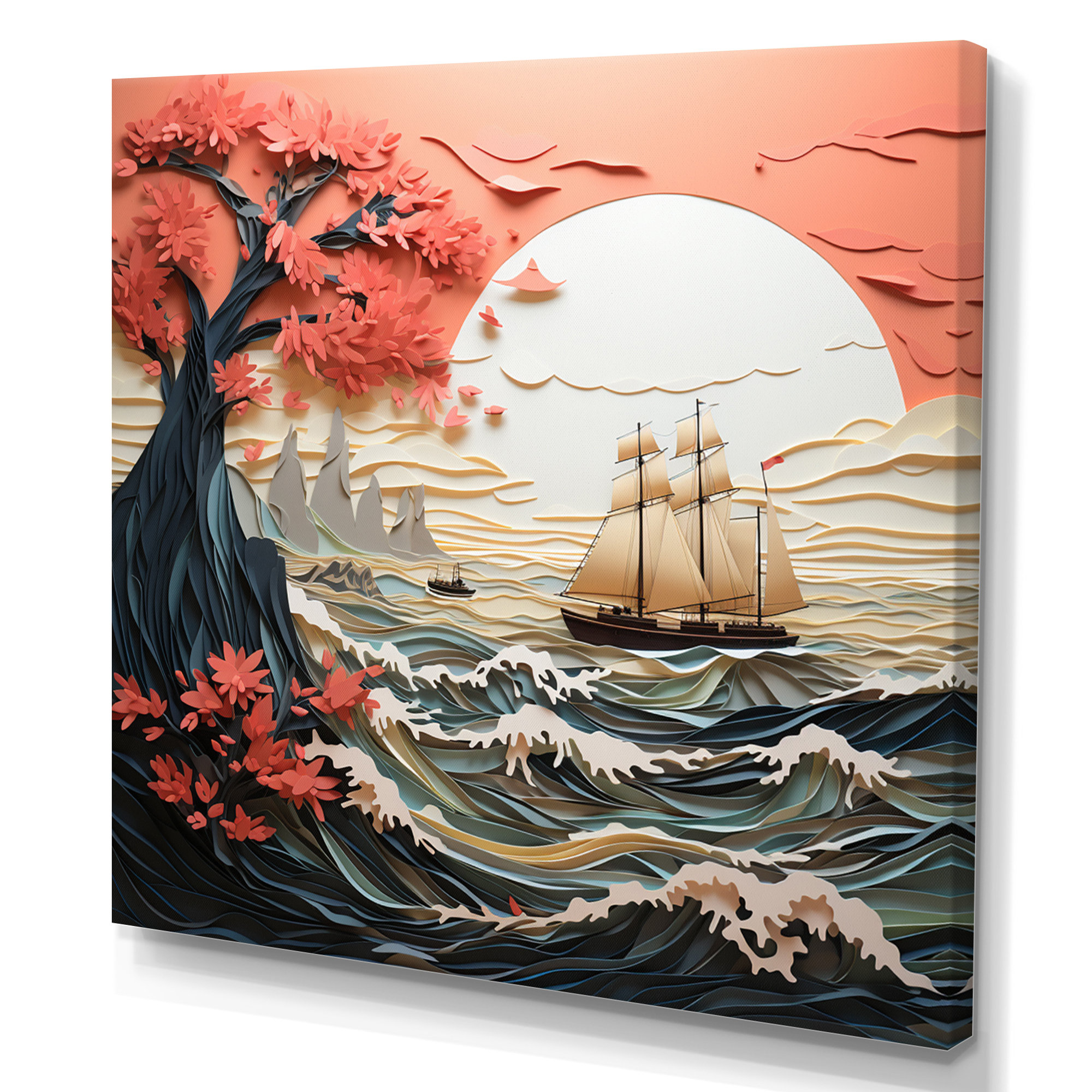 Longshore Tides Japon Coral Waves Papercut III - Print | Wayfair