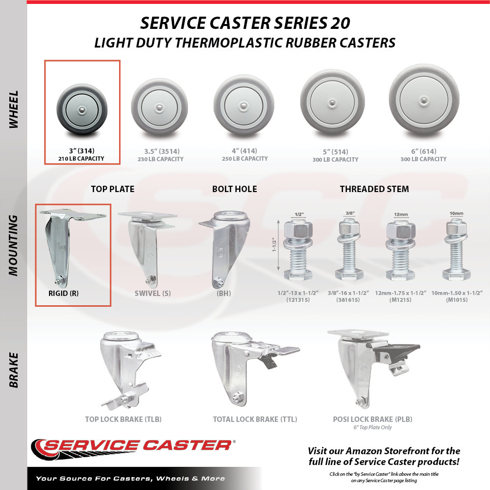 Service Caster 4 Piece Cambro Ingient Bin Camcrisper Caster with Brake ...