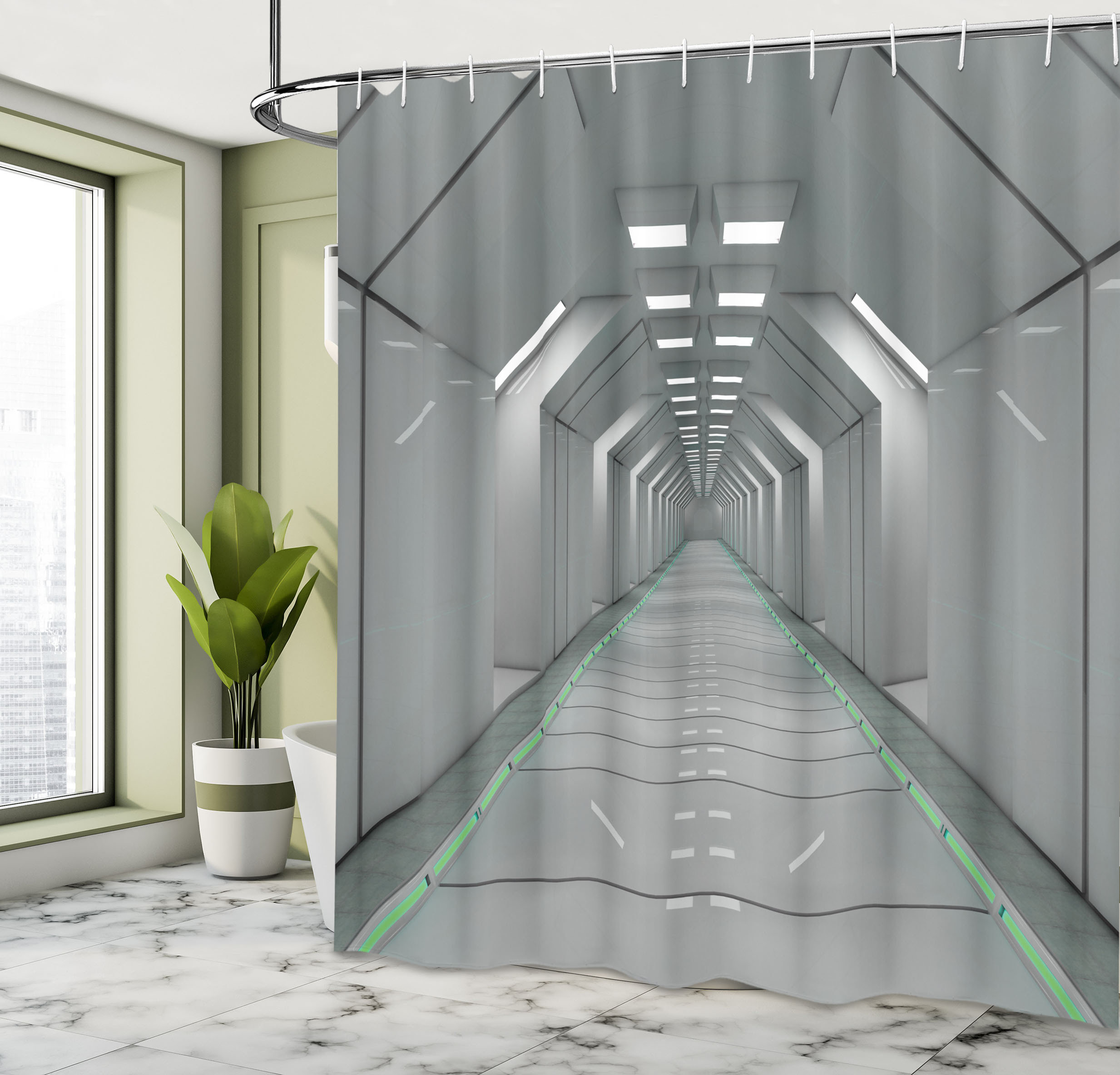 East Urban Home Grey Shower Curtain Corridor in Ship Space | Wayfair