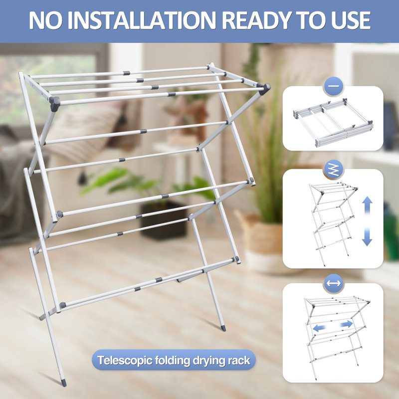 Rebrilliant Telescopic Folding Drying Rack, White | Wayfair