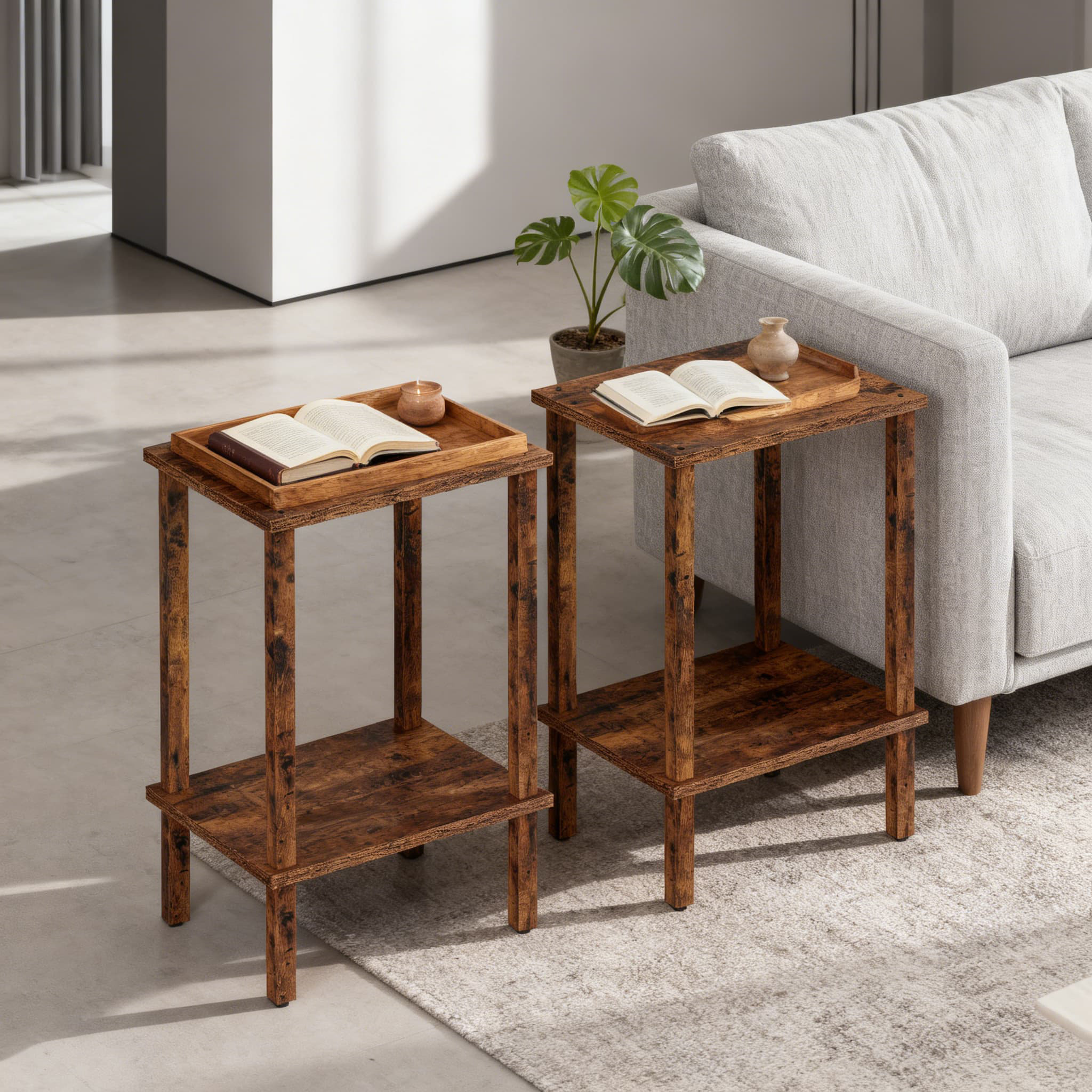 17 Stories 2-Tier End Table Set Of 2, Slim Side Table With Open Storage ...