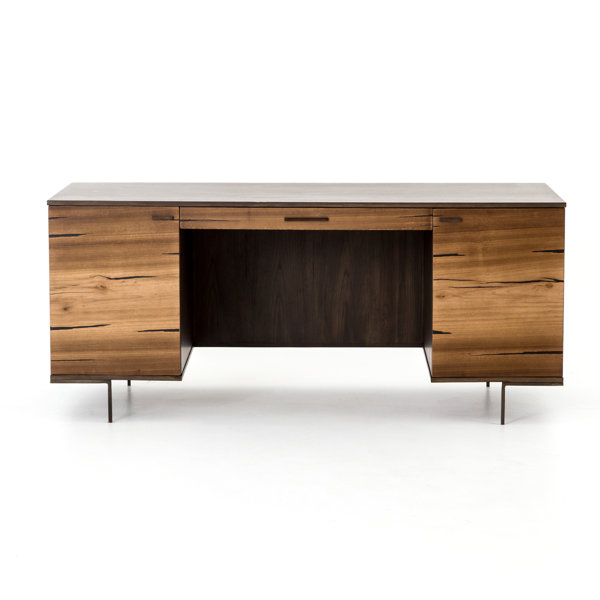 Foundry Select Attica Solid Wood Top Metal Base Executive Desk ...