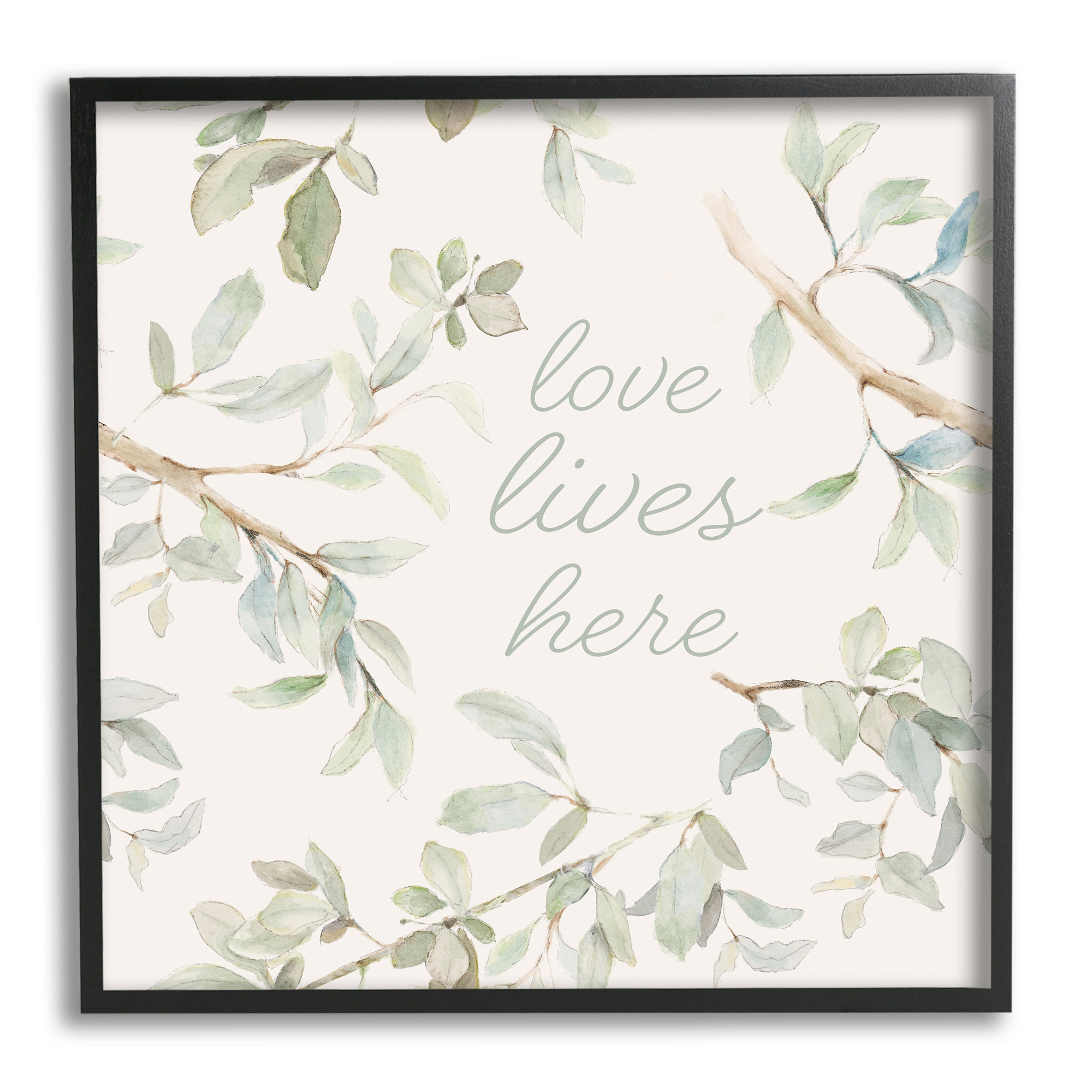 Stupell Industries Love Lives Here Cursive Botanical Branches Phrase ...
