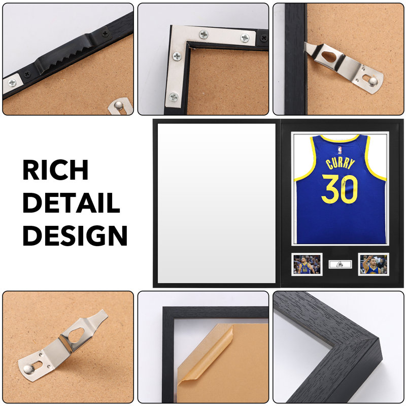 MUKE Jersey Display Case with UV Protection, Wood Frame, Mat & Pinboard ...