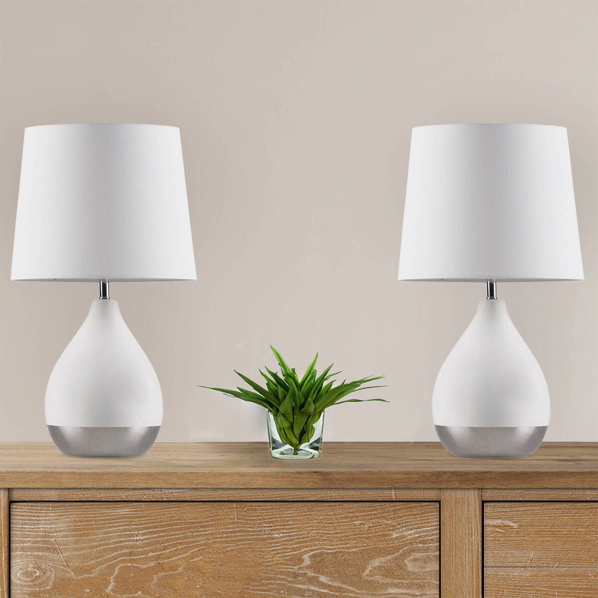 NFusion Olvara 2-Piece Teardrop Table Lamp Set with Linen Shades and ...