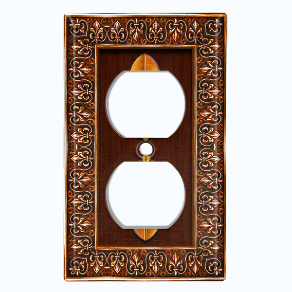 WorldAcc Fleur De Lis Brown 2 Gang Duplex Outlet Wall Plate | Wayfair
