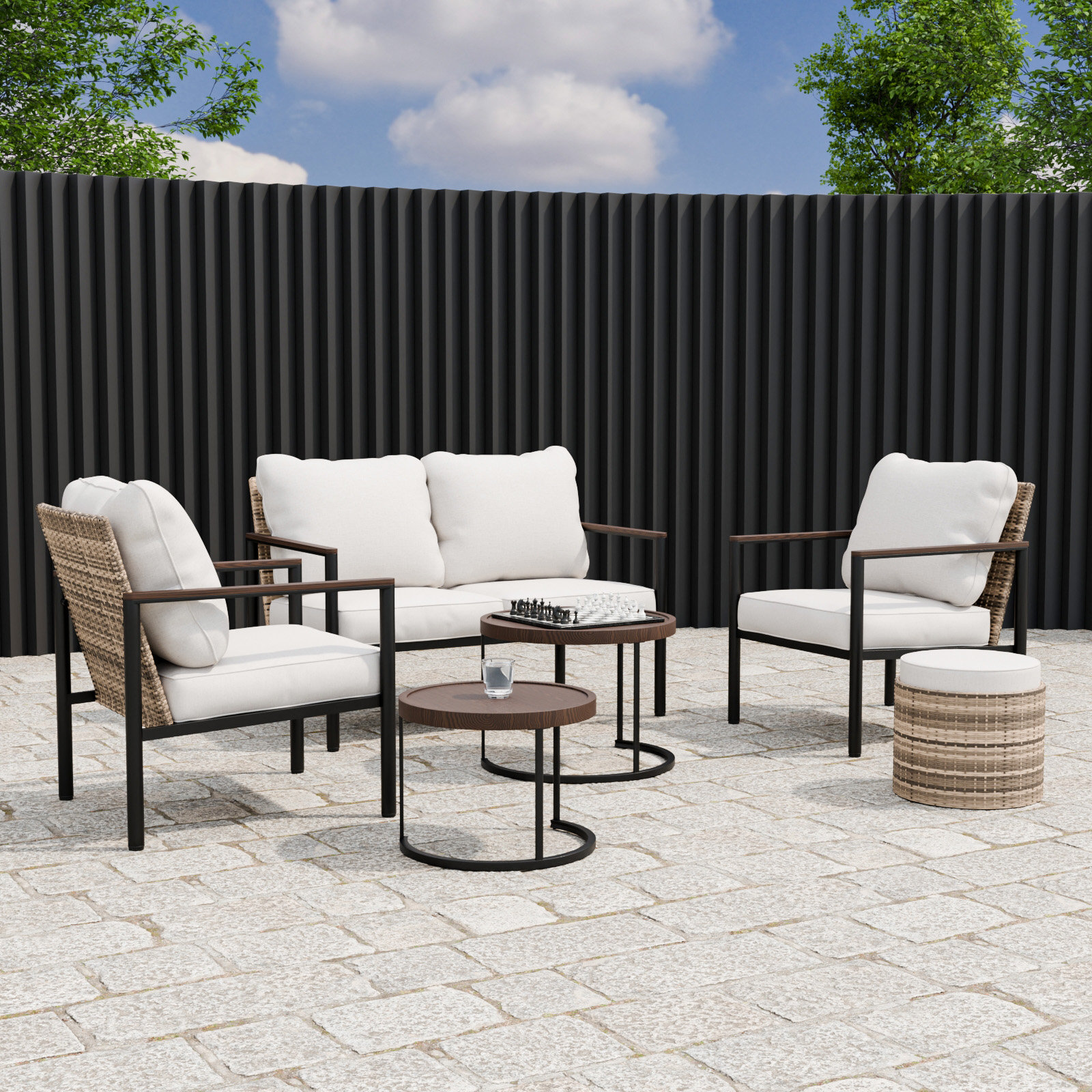 17 Stories 4-Person Brown Outdoor Patio Conversation Set with Tables ...