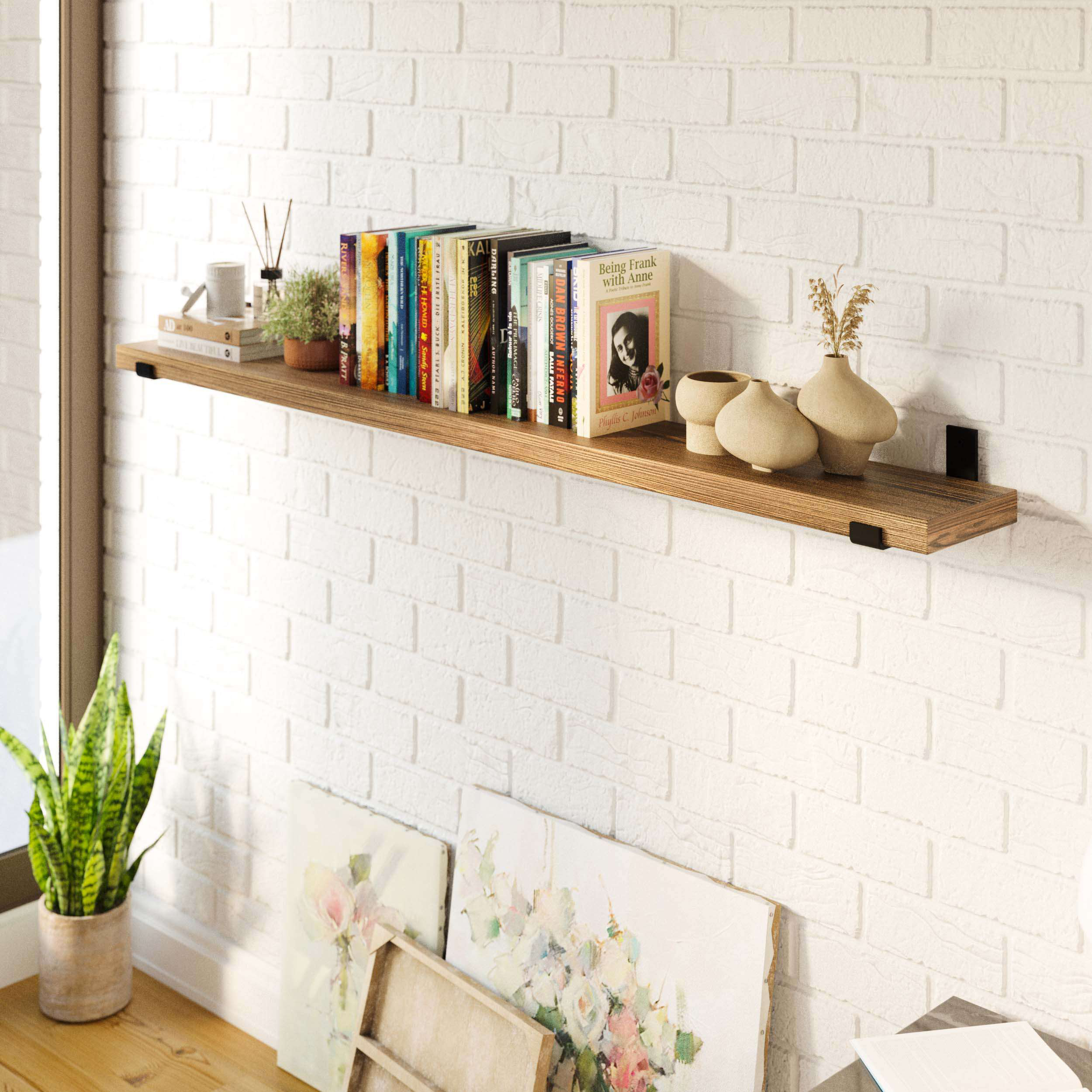 Loon Peak® 60" x 7.25" Wooden Book Shelves, Long Shelf for Wall ...