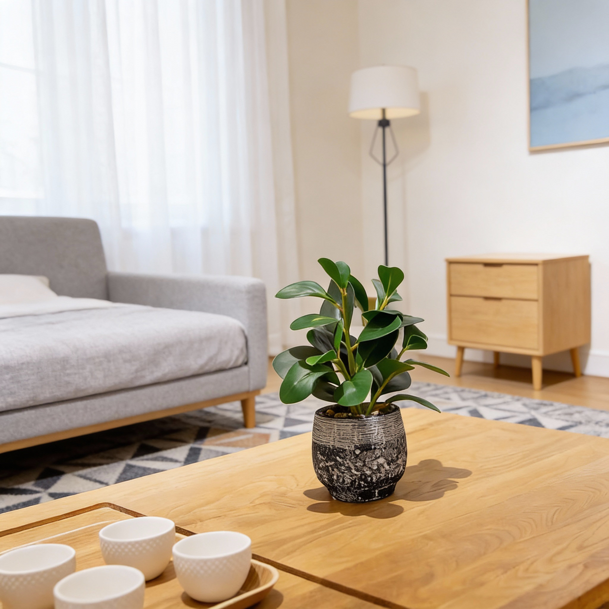 Dakota Fields Real-Looking Faux Ficus Plant In Rustic Black Cement ...