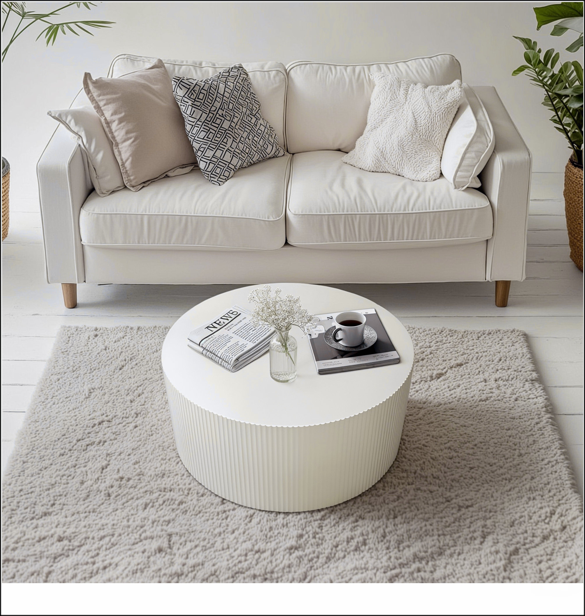 Latitude Run® 35.83" Minimalist Wave Stripe Coffee Table, Modern Round ...