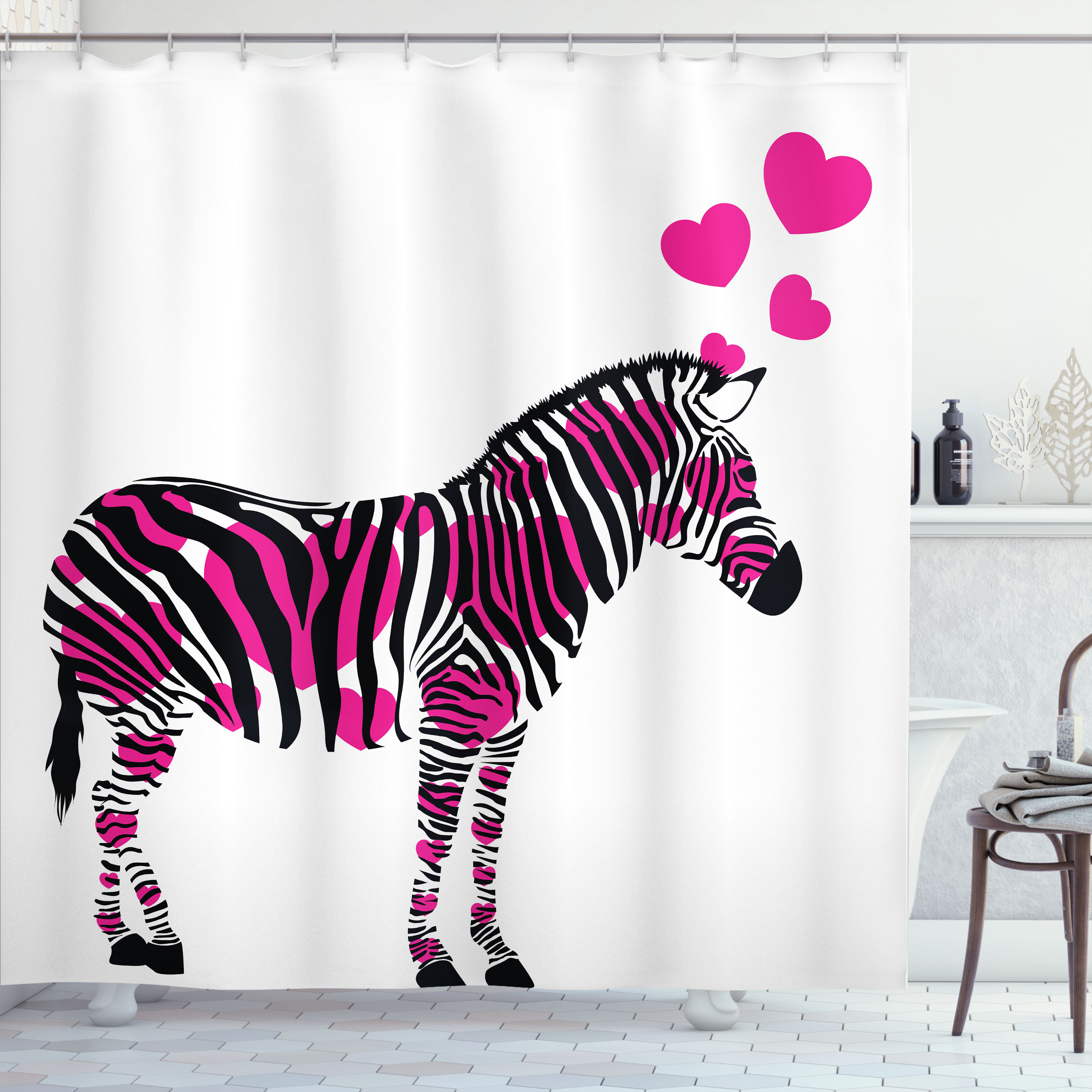 East Urban Home Pink Zebra Shower Curtain Romantic Animal Black White ...
